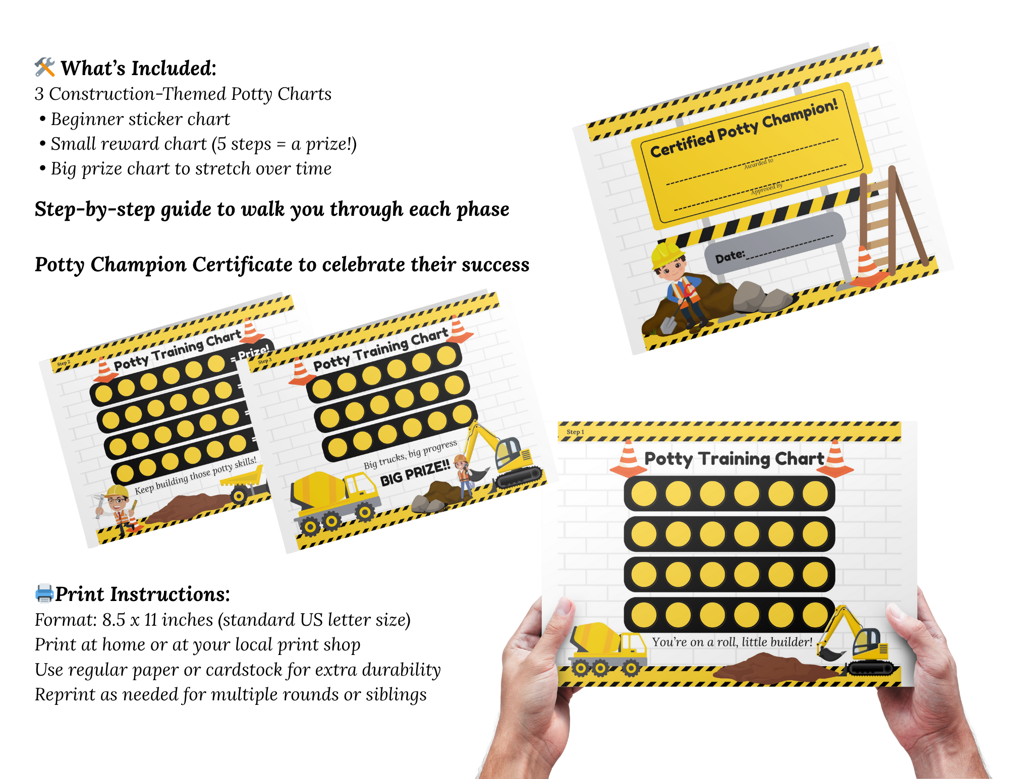 Under Construction Potty Training Chart + Certificate Bundle - Welcome
